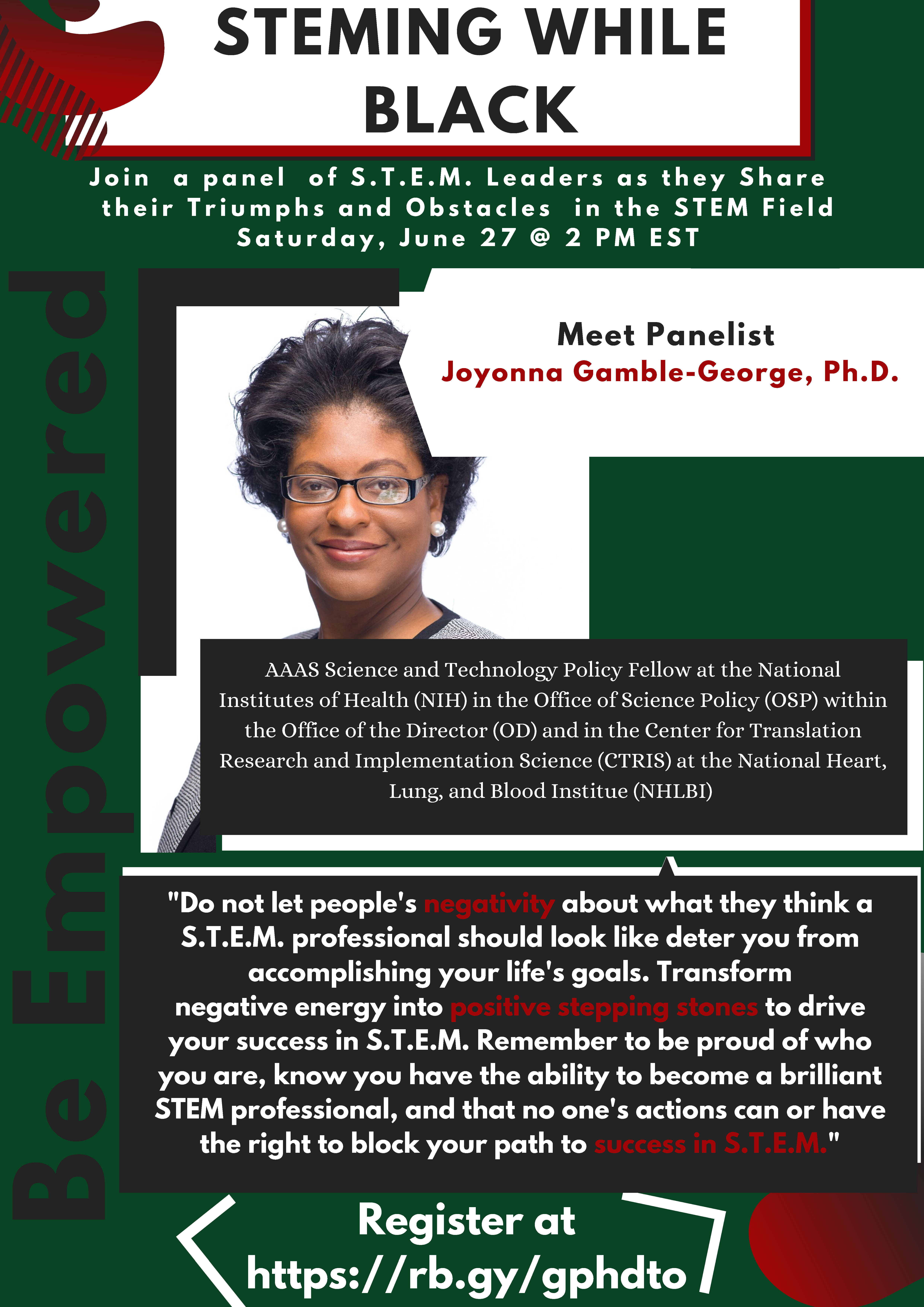 Panelist on “S.T.E.M.ing While Black” Virtual Series – Dr. Gamble-George